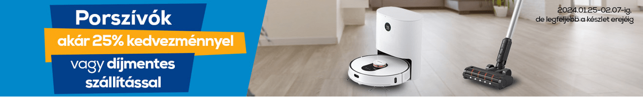 Porszívók akár 25% kedvezménnyel vagy díjmentes szállítással